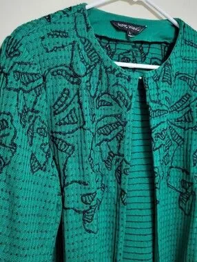Ming Wang | Jackets & Coats | Ming Wang Knit Jacket Green Black Size L ...